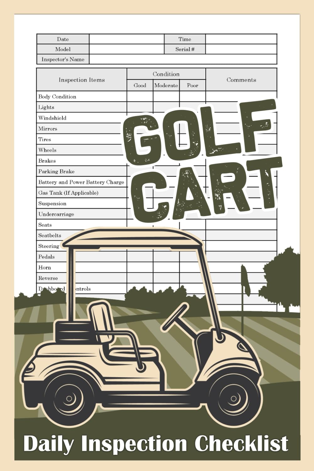 Golf Cart Daily Inspection Checklist Log Book: Organized list for ...