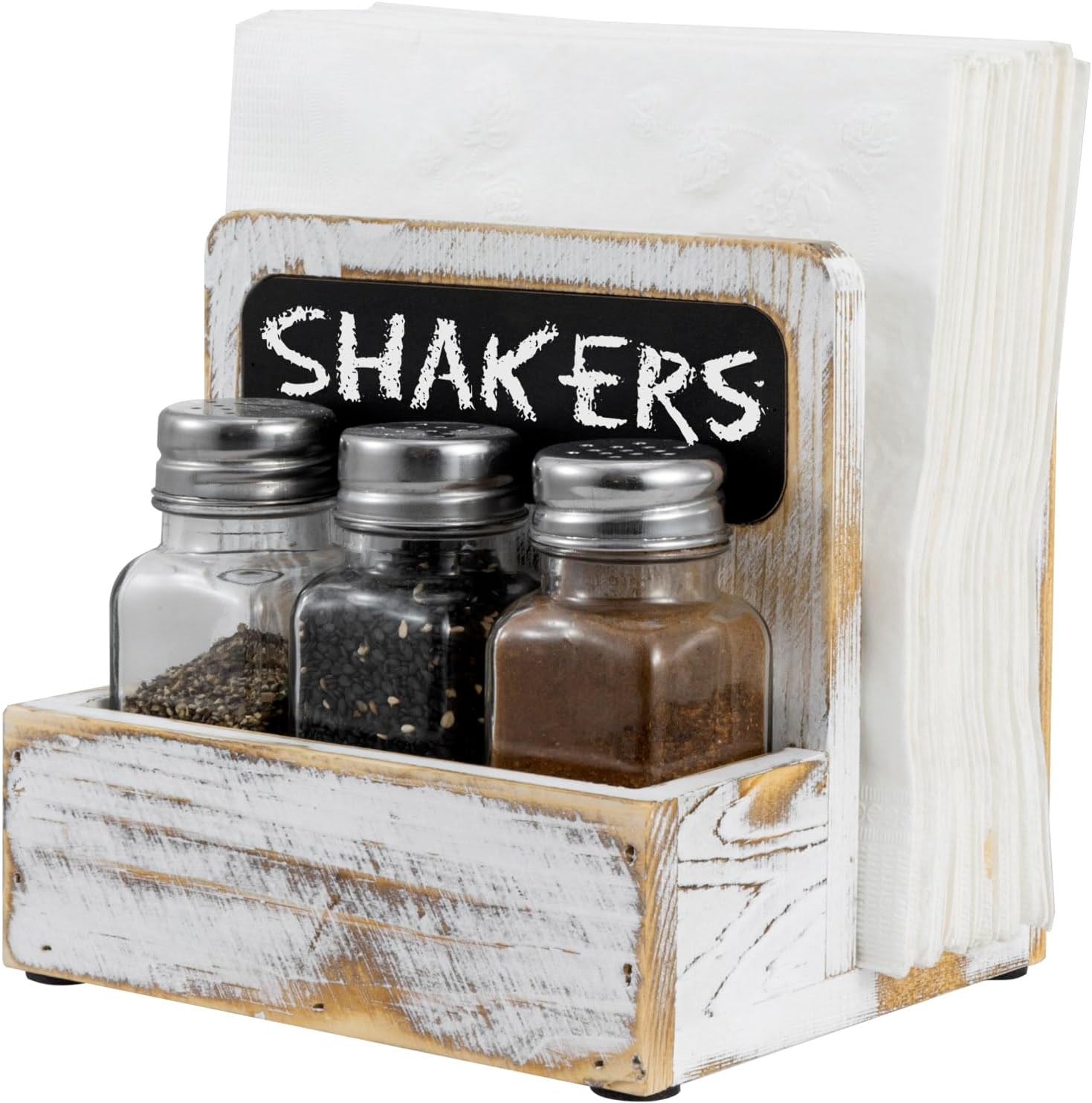 Amazon.com: MyGift 4 Piece Set Shabby White Washed Solid Wood Tabletop ...