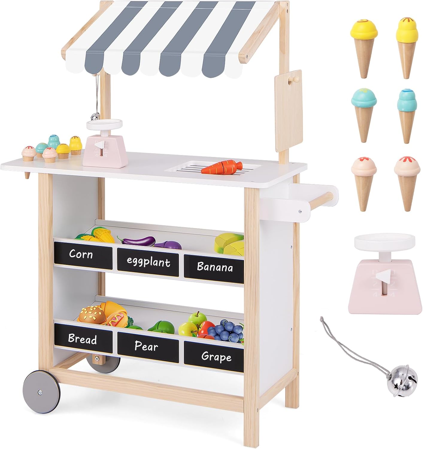 Amazon.com: HONEY JOY Kids Ice Cream Cart, Wooden Grocery Store Playset ...