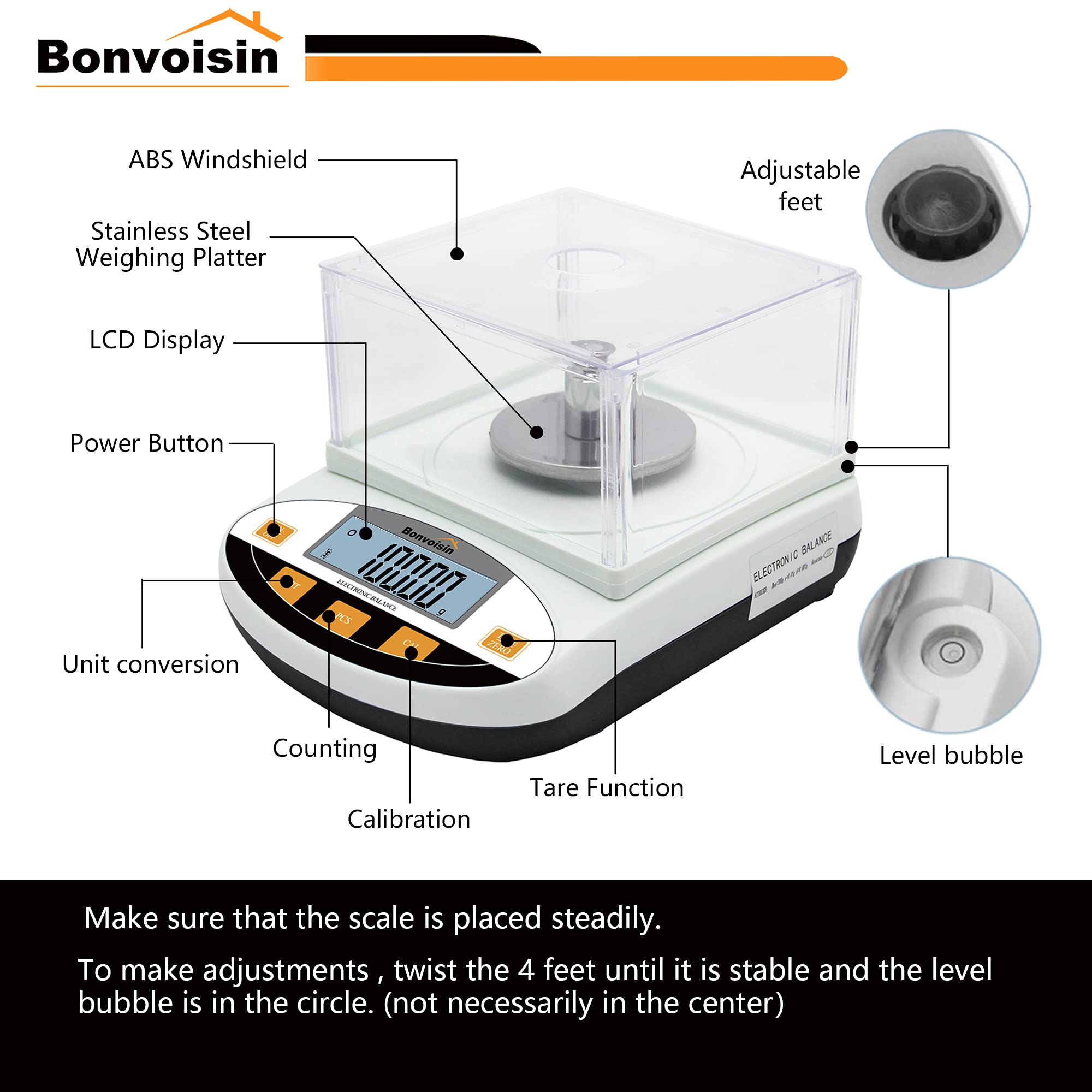 Bonvoisin Lab Analytical Balance 300gx0.001g High Precision Lab Scale ...