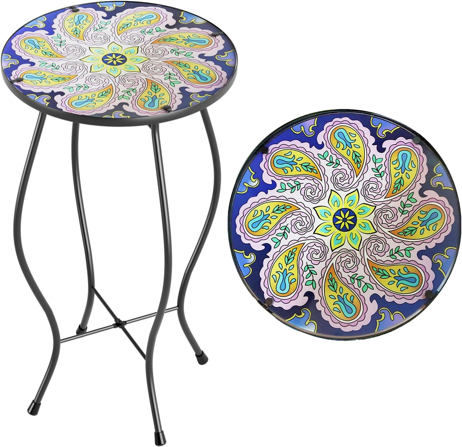 Amazon.com : Elevon 14 Inch Round Side Ceramic Tile Top Indoor and Outdoor Accent Table, Greek ...