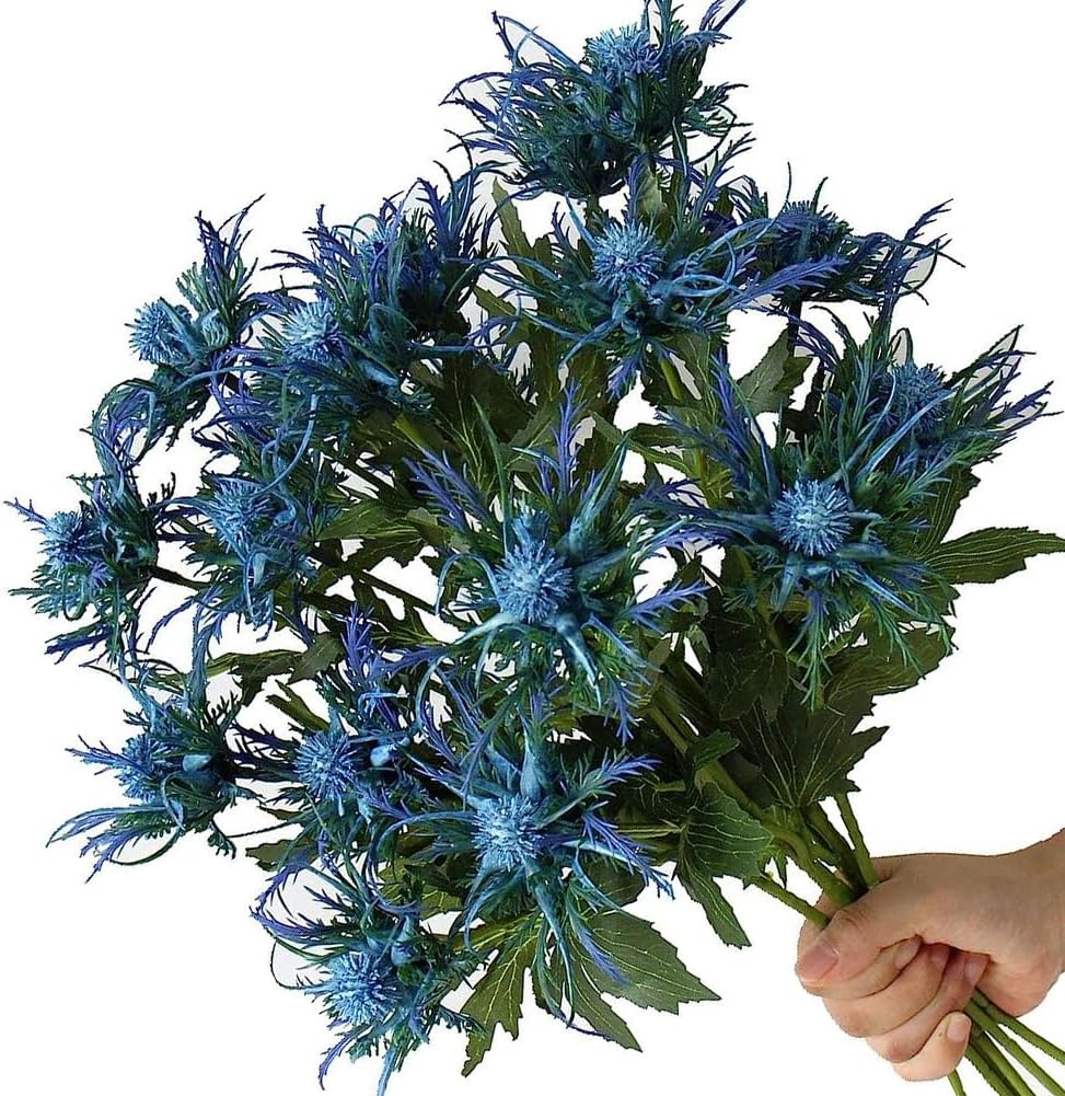 Amazon.com: Fermus 8 Stems Artificial Thistle Flowers 8 Branch Real ...