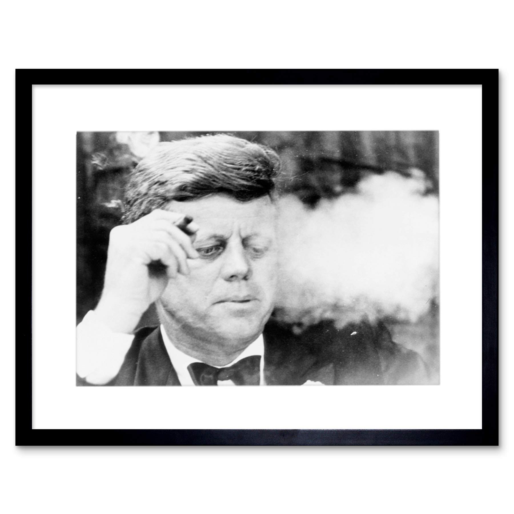 Amazon.com: Vintage Photo BW JFK Kennedy Smoking Cigar Art Frame Print ...