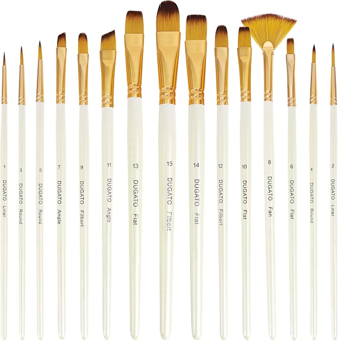 Amazon.com: DUGATO Artist Paint Brush Set 15pcs, Acrylic Brush Set ...