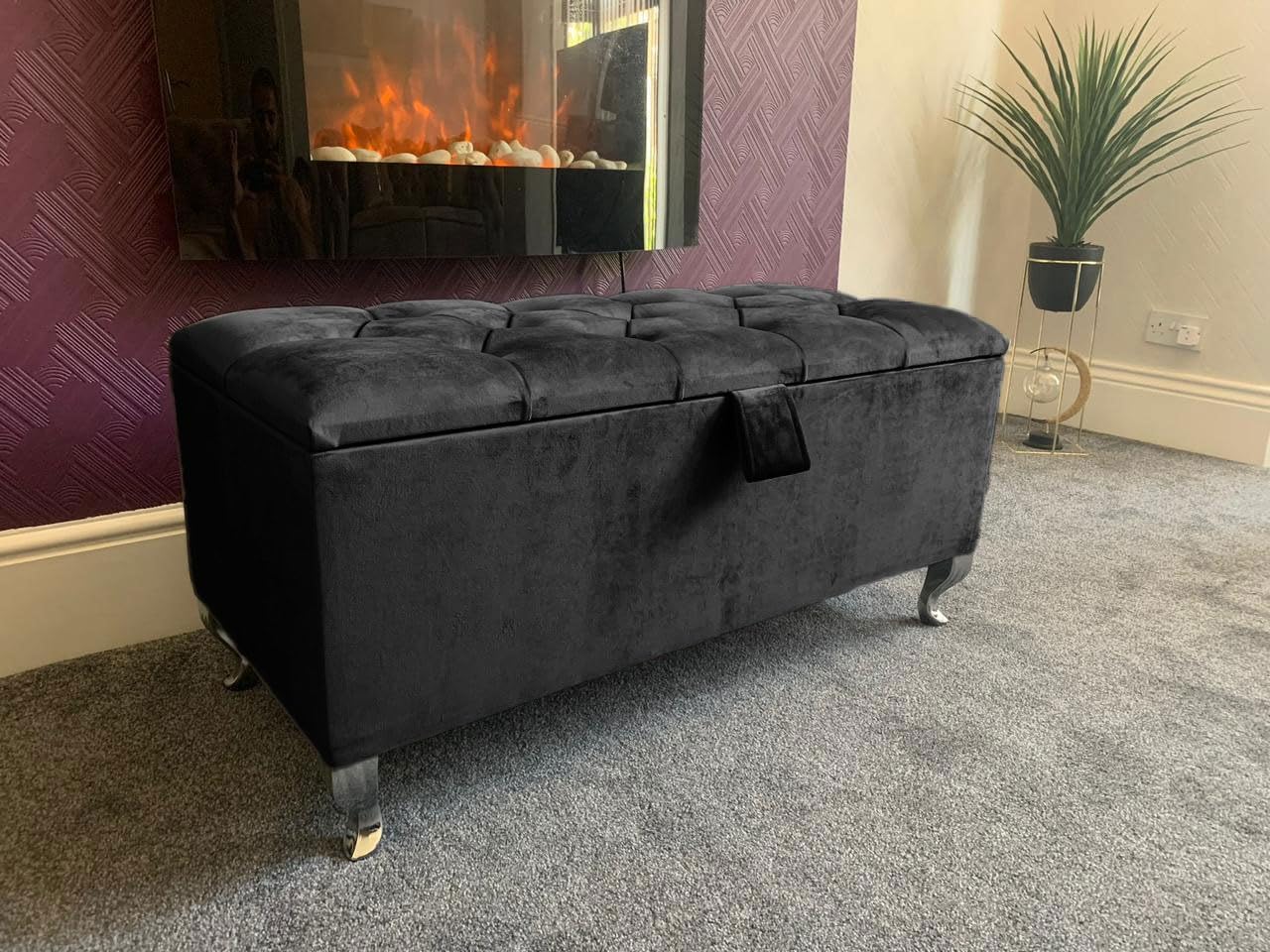 SK Ottoman Storage Box - Engineered Wood Luxurious Plush Velvet Ottoman ...