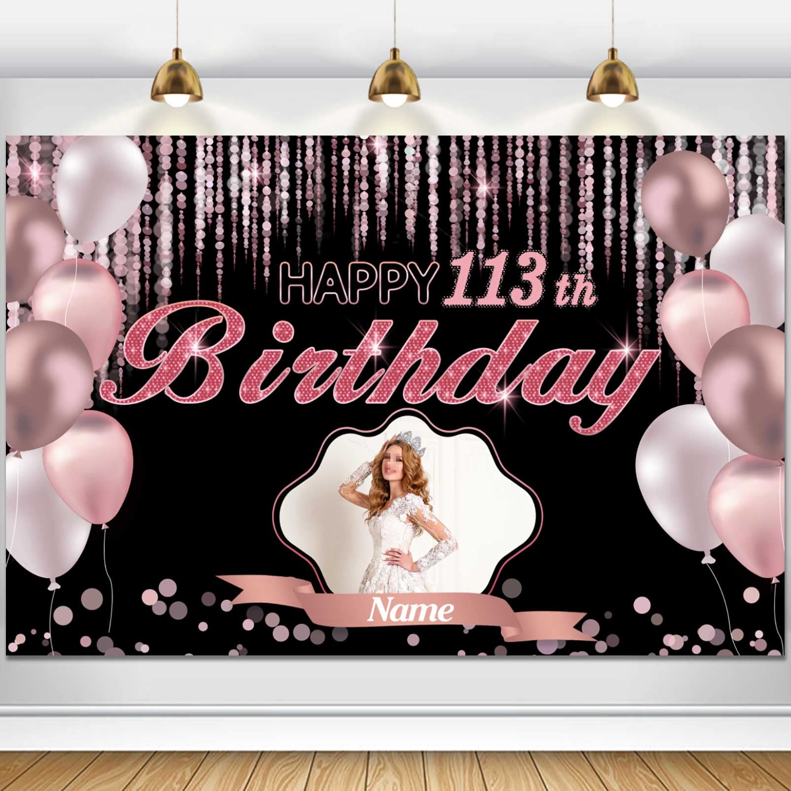 Snapklik.com : Custom Rose Gold Happy 113th Birthday Decoration Banner ...