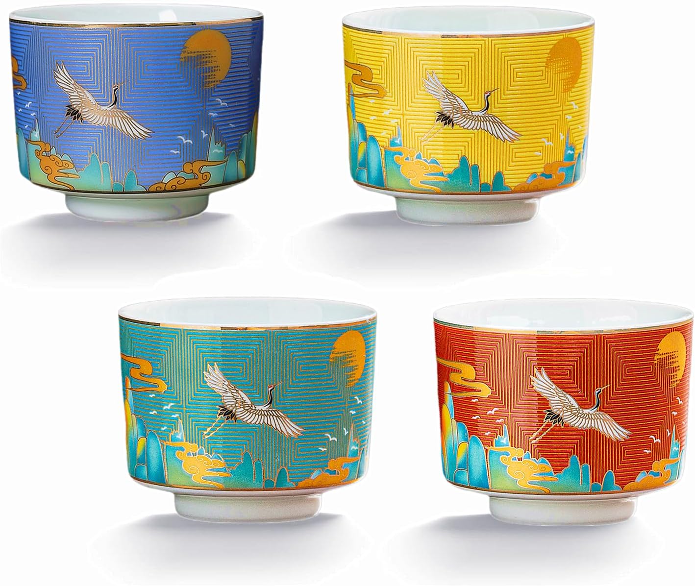 Amazon.com | Traditional Chinese Tea Cups Set of 4, Hand Painted Crane ...