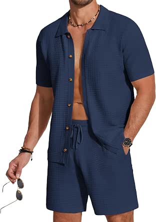 COOFANDY Men's 2 Piece Short Sets Casual Button Down Shirt and Shorts ...