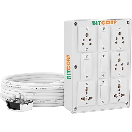 Buy Bitcorp Multi Socket Extension Board 5 Way Plug and 4 Switch 6A ...