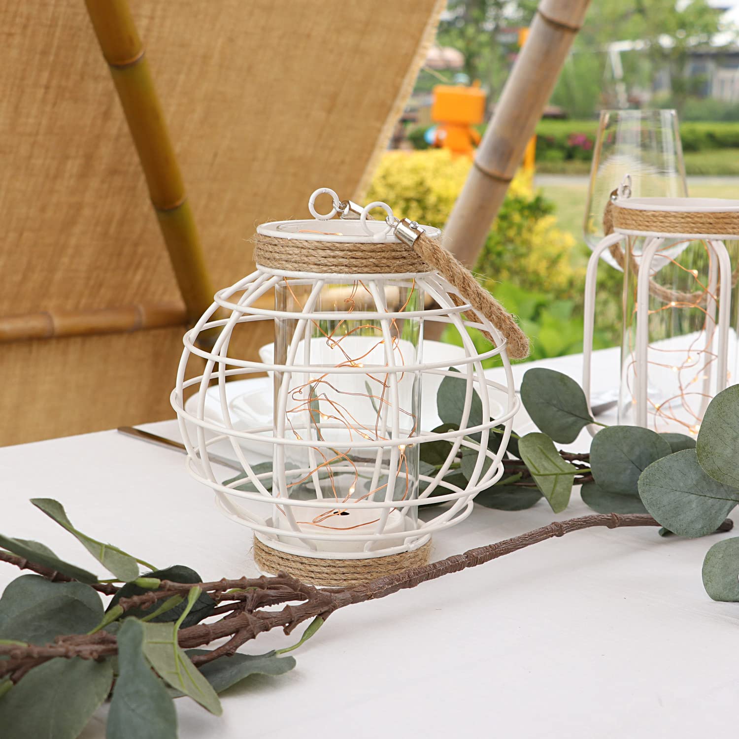 Snapklik.com : 7.5 White Battery Operated Metal Cage Lantern