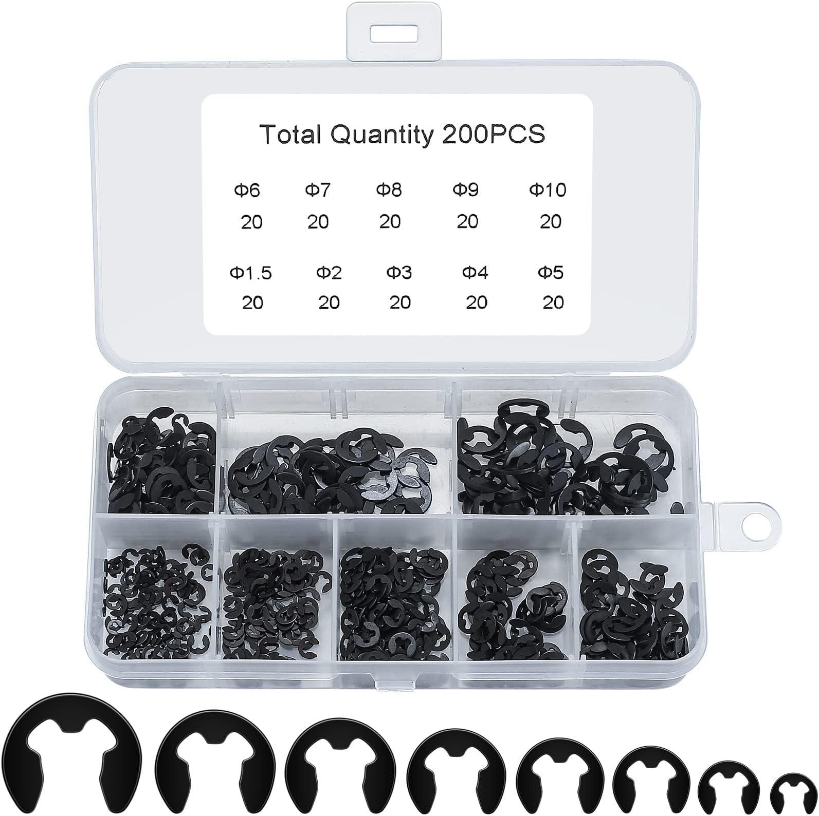 200 Pièces E-Clips Anneau de Retenue Externe Snap, Kit de Assortiment ...