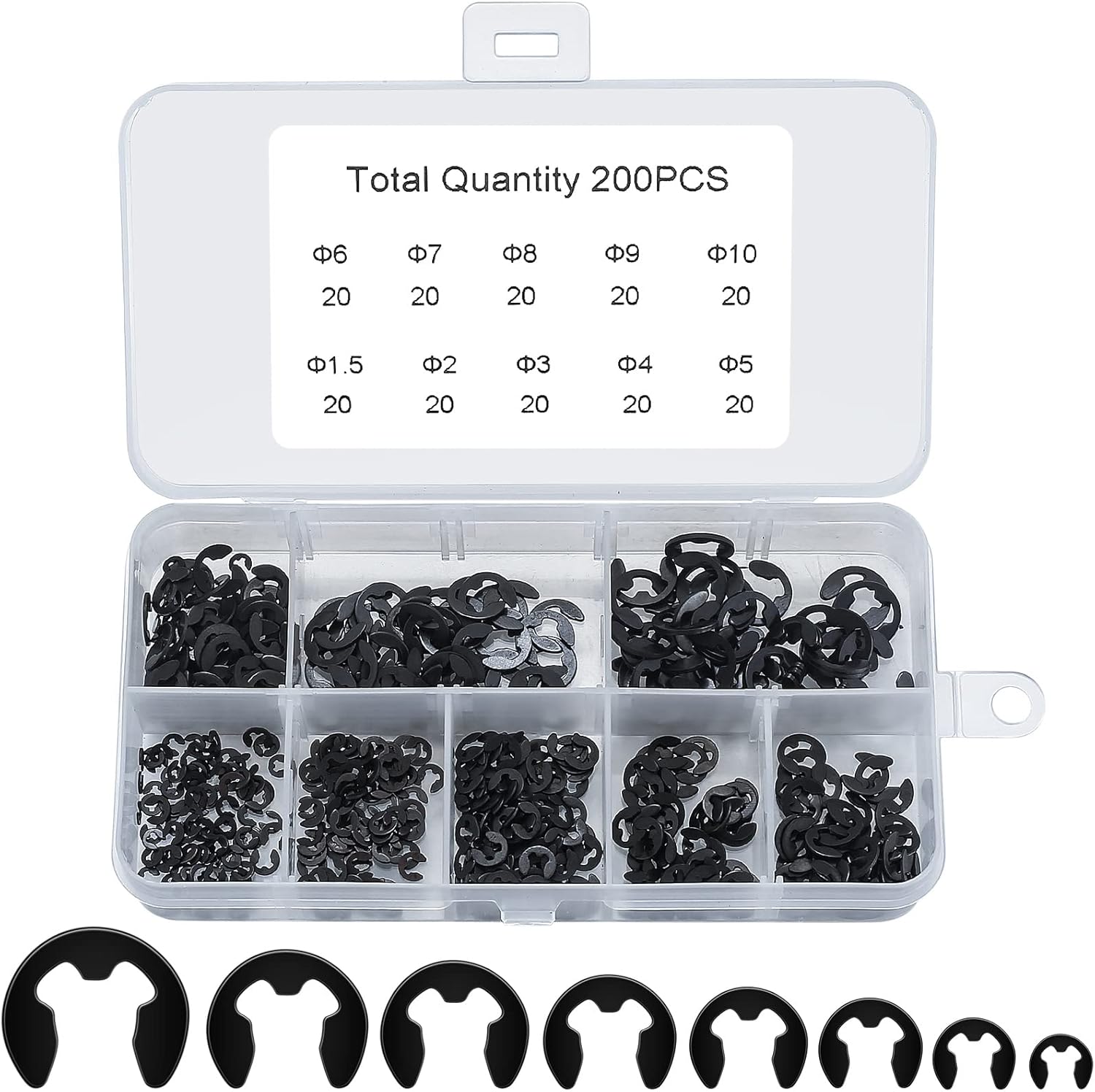 200 Stück E-Clips Sicherungsringe Sortiment, Sprengringe Set Federstahl ...