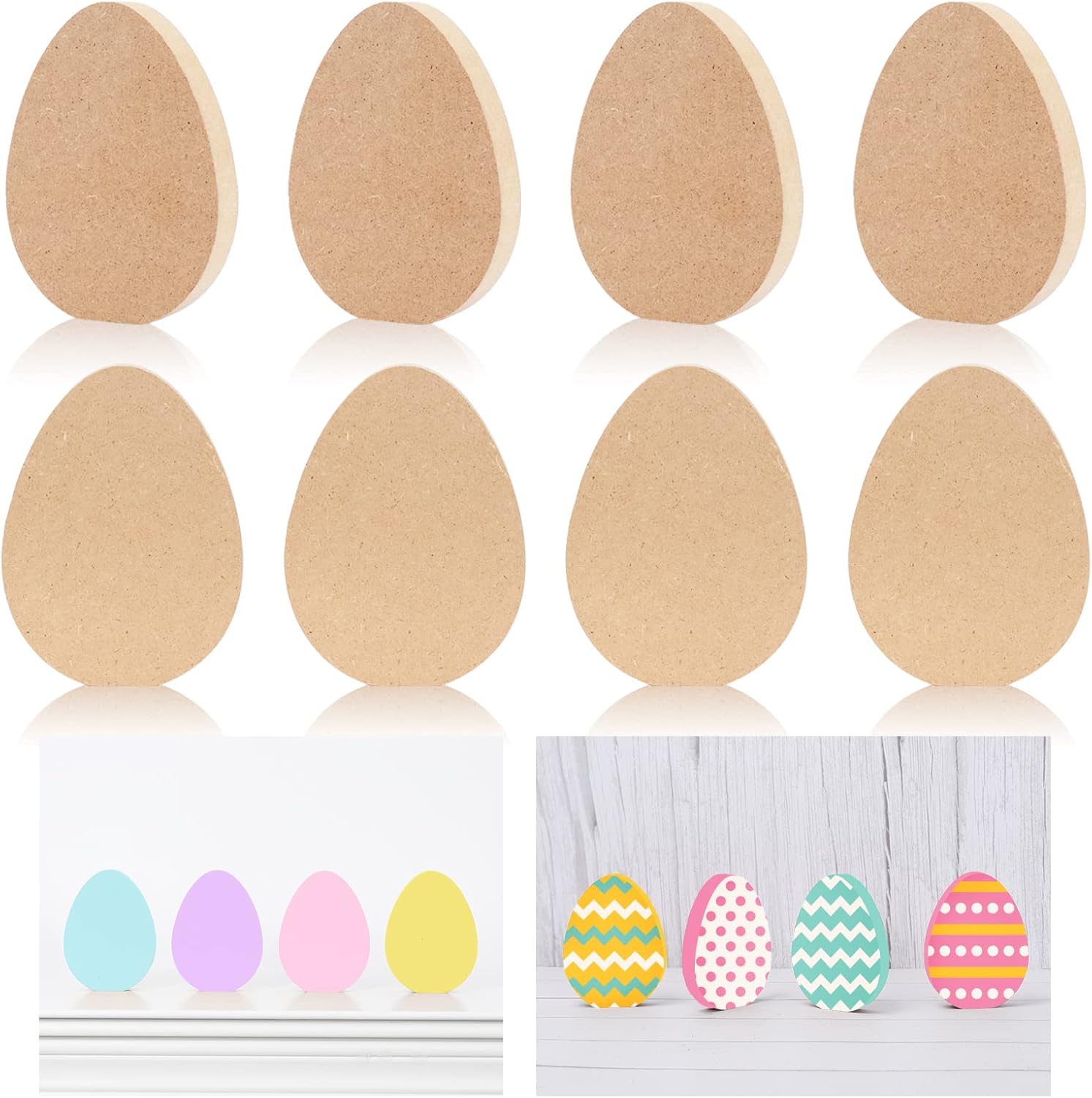 Amazon.com: Whaline 8Pcs Easter Egg Wooden Cutouts Unfinished Easter ...