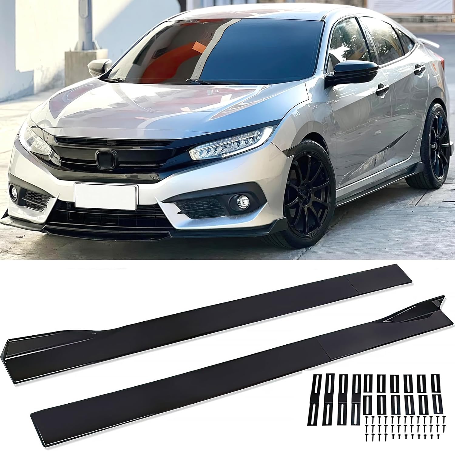 Amazon.com: DREAMOTOR 2PCS Universal Car Side Skirts, 86.6" Side Skirts ...