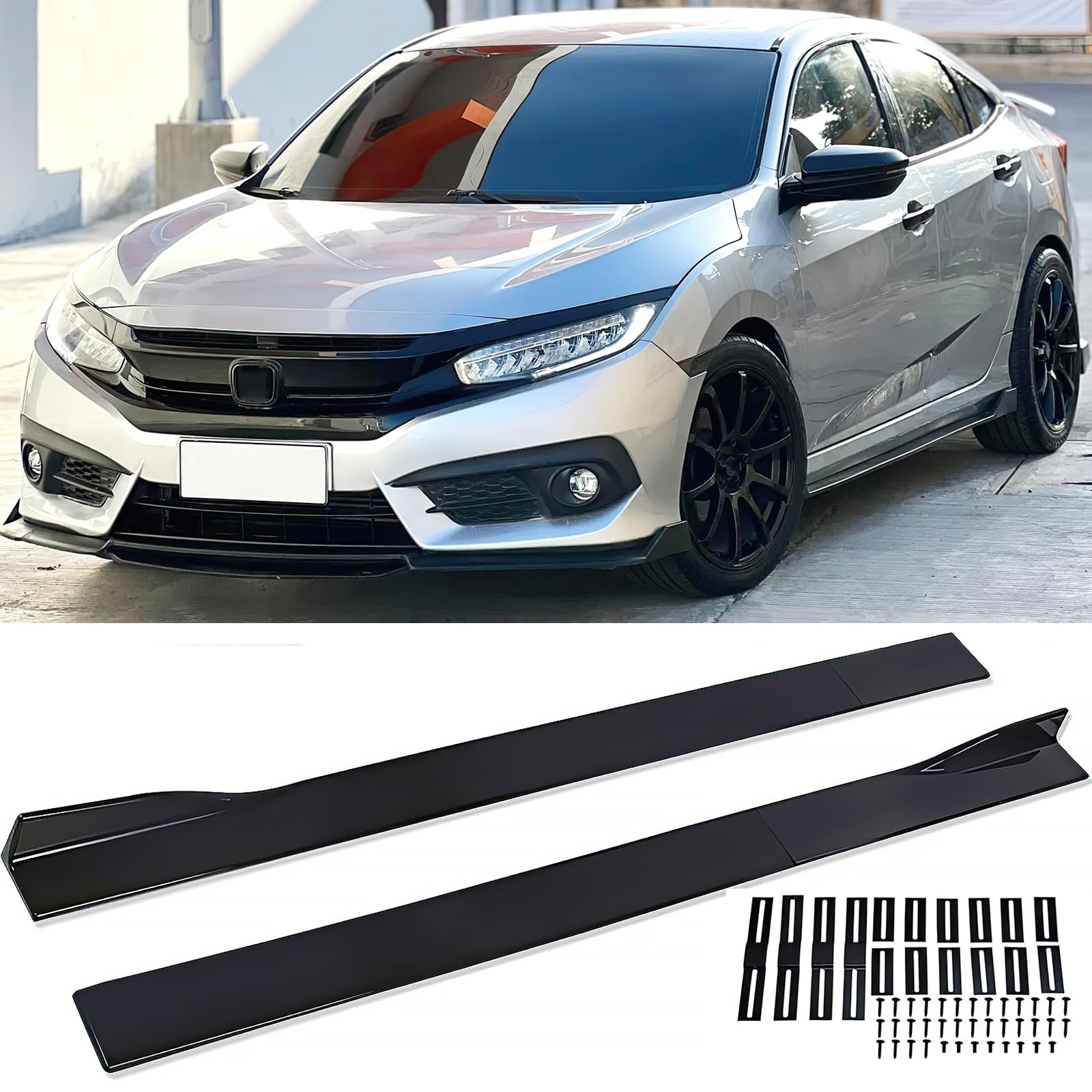 Amazon.com: DREAMOTOR 2PCS Universal Car Side Skirts, 86.6" Side Skirts ...