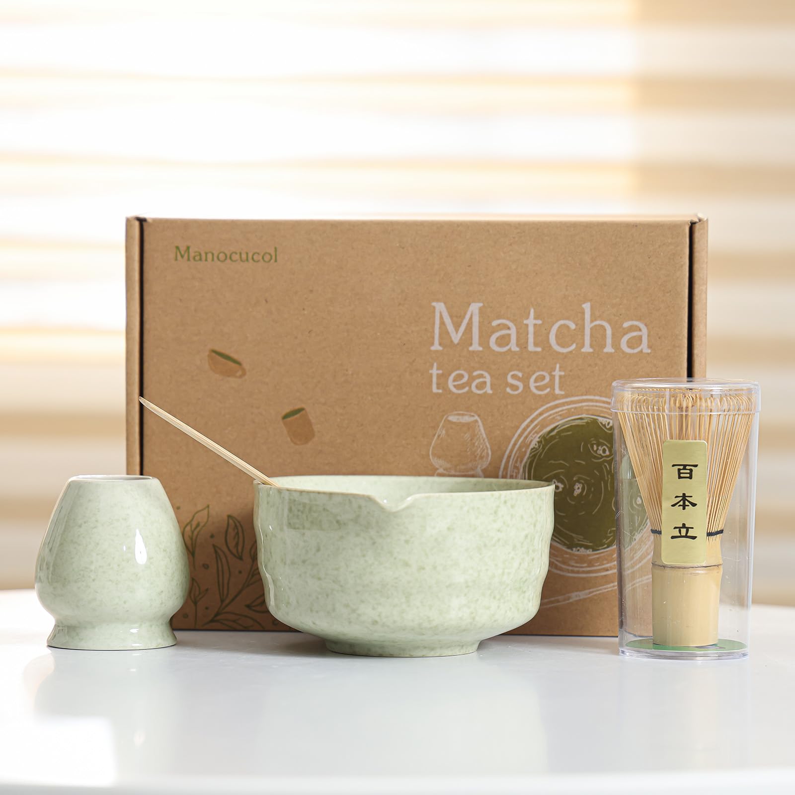 Amazon.com: Matcha Set Match Bowl with Spout and Matcha Whisk Holder ...