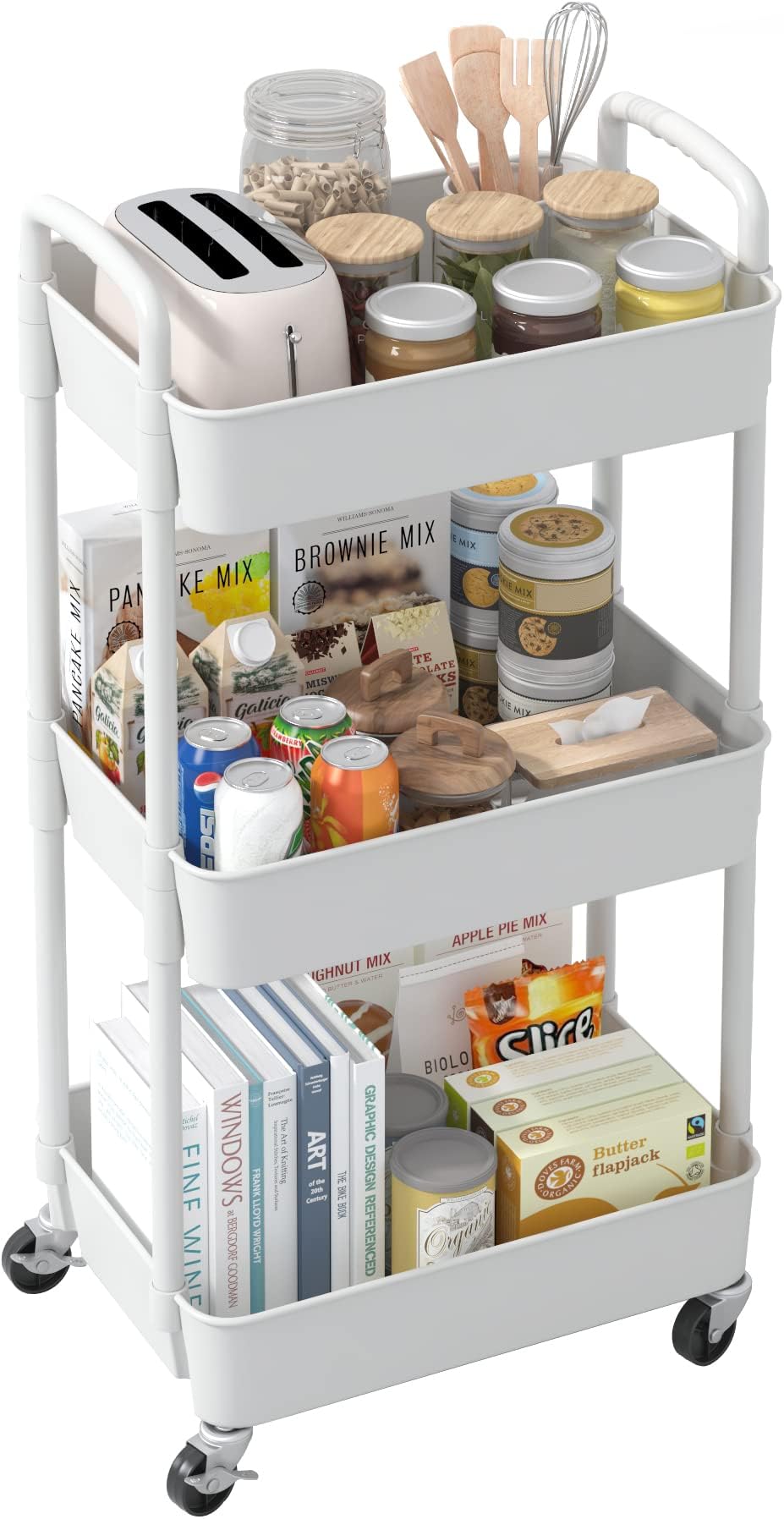 Sywhitta 3-tier Storage Rack on Wheels, Kitchen Storage Utility Cart ...