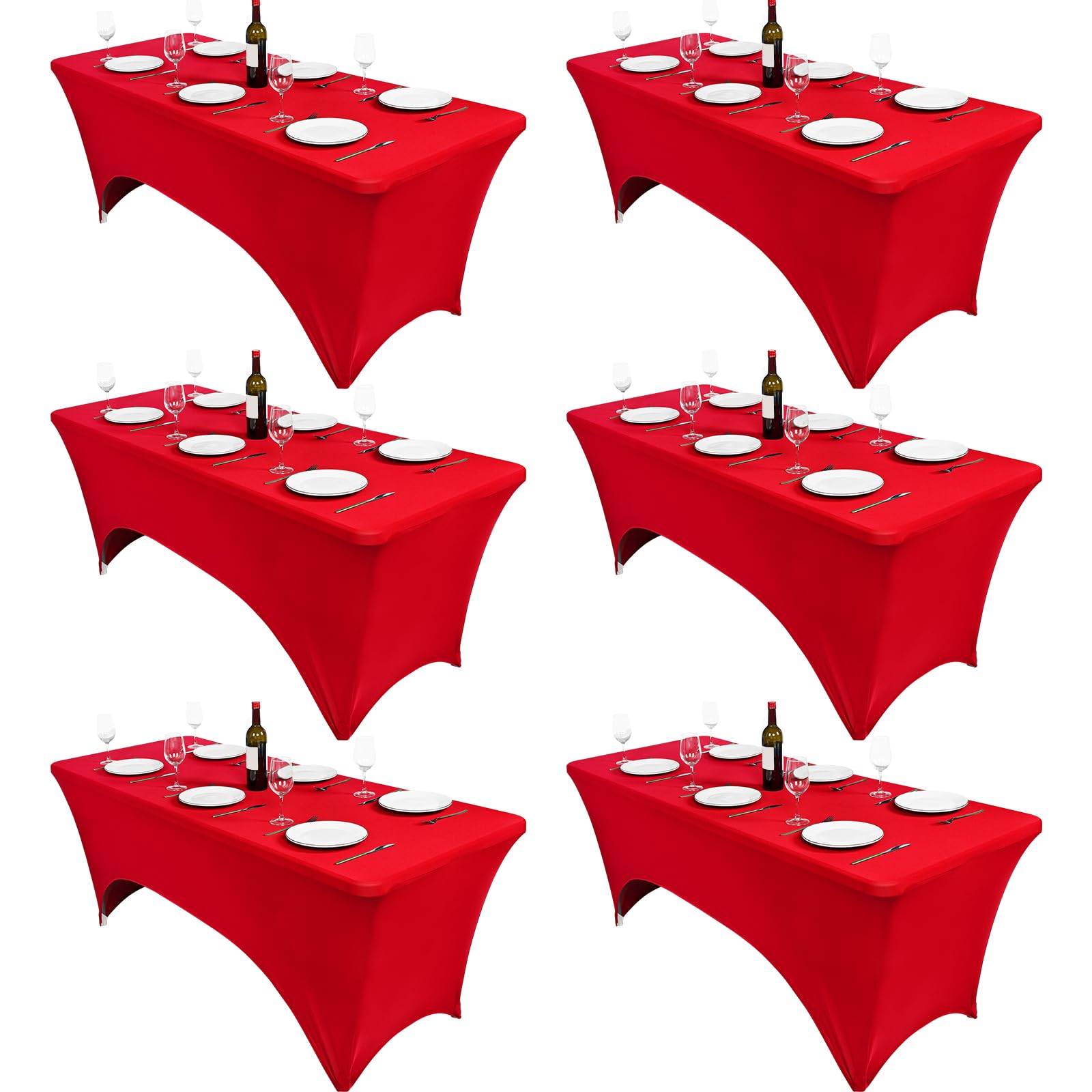 Pesonlook 6Pack Spandex Table Covers for 6Ft Tables,Red Spandex ...