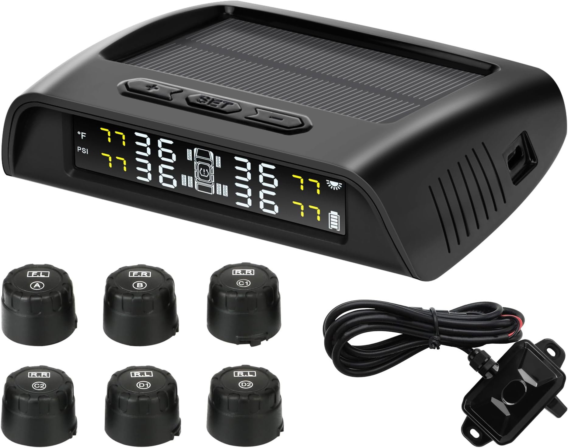 Tymate Tire Pressure Monitoring System M12-3 - Solar Charge, 5 Alarm ...
