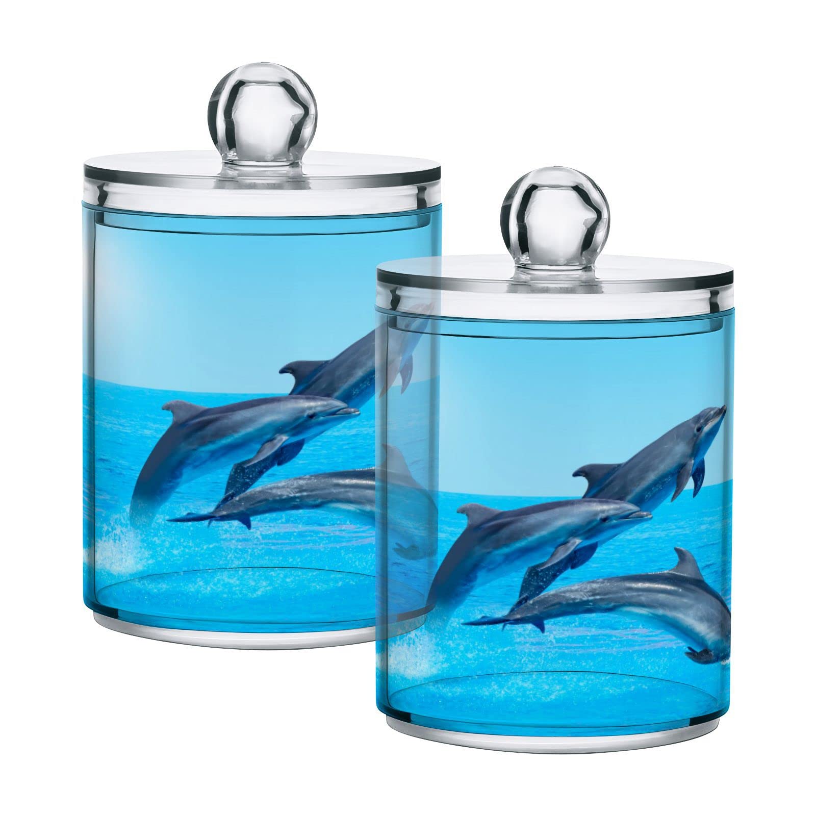 Amazon.com: JUMBEAR 2 Pack Dolphin Qtip Holder Dispenser with Lid 14 oz ...