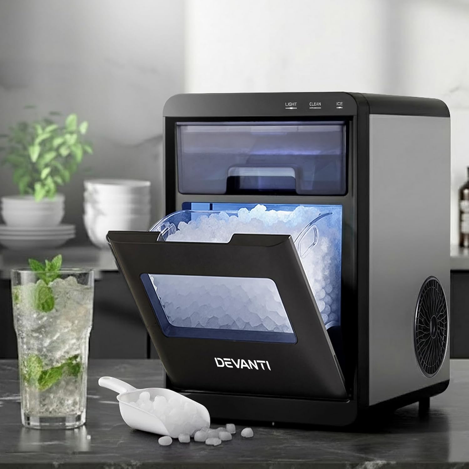 Devanti Nugget Ice Maker, 20kg/Day, Chewable Ice Cubes, Portable Ice ...