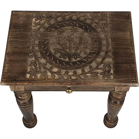 Amazon.com: Wooden Indian chakki Grinder Table, Engraved Distressed ...