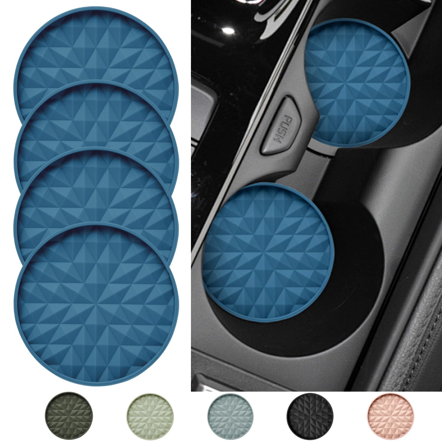 Amazon.com: Car Coasters Silicone [4 Pack] 2.75in Universal Diamond ...