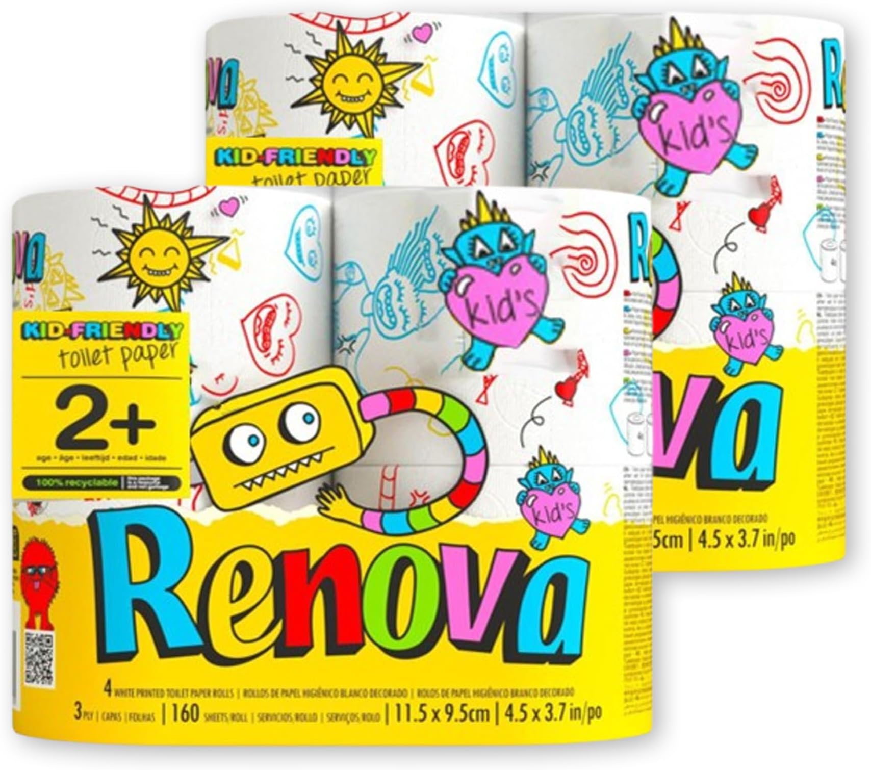 Amazon.com: Renova Kids Toilet Paper 4 Rolls Pack - 3 Ply - 160 Sheets ...