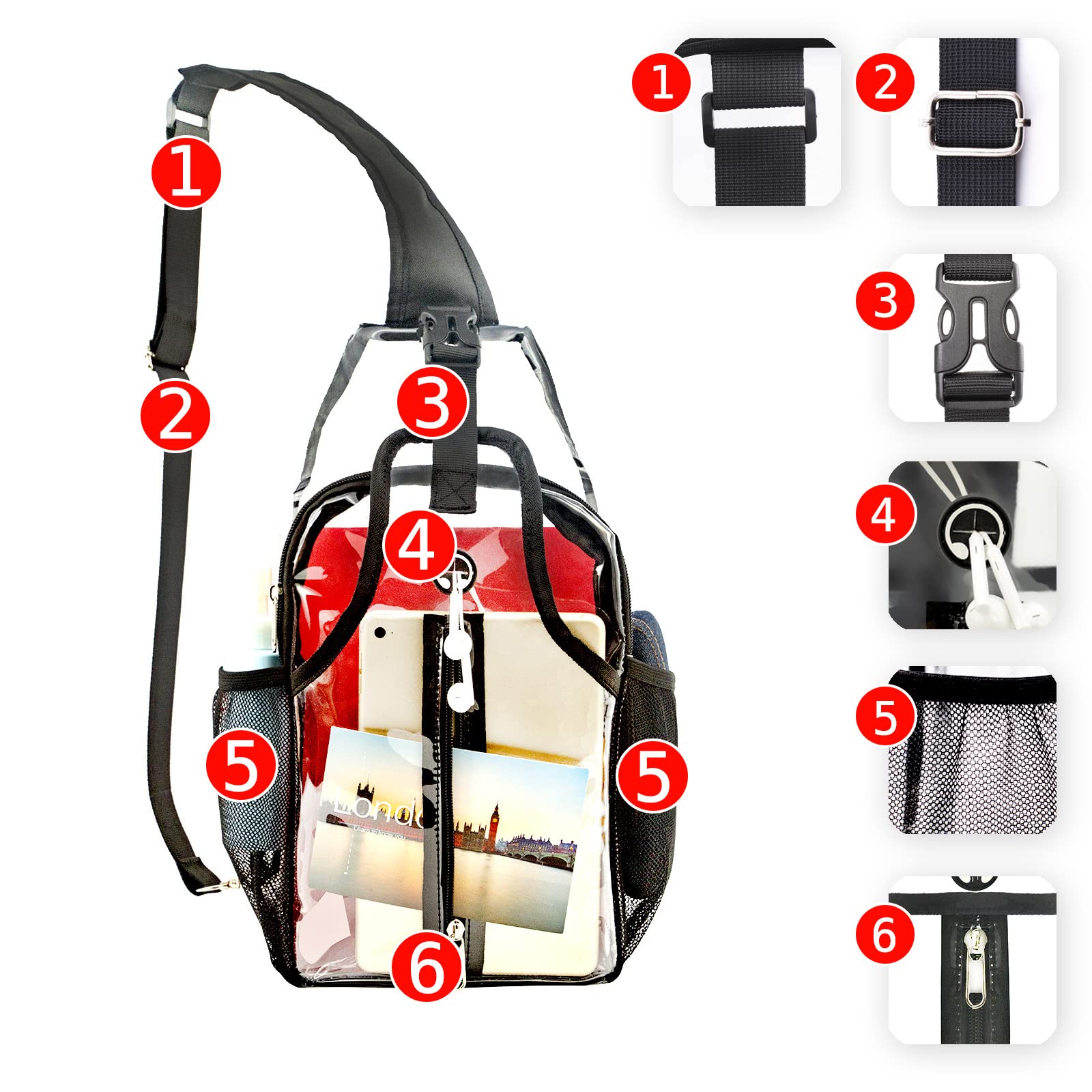 Snapklik.com : PVC Clear Sling Bag, Clear Bag Stadium Approved, Small ...