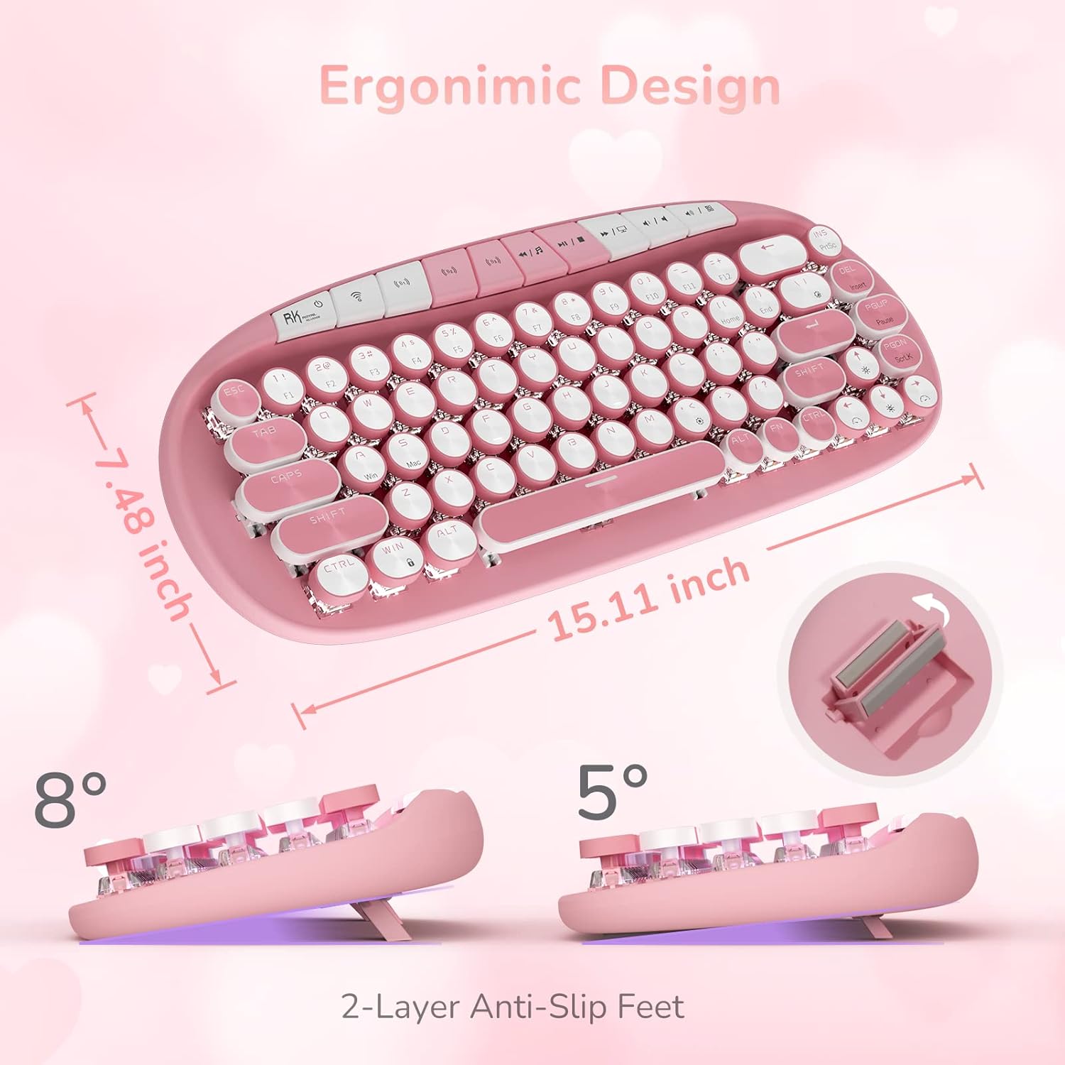 Buy RK ROYAL KLUDGE RK Round Typewriter Keyboard Wireless, Retro ...