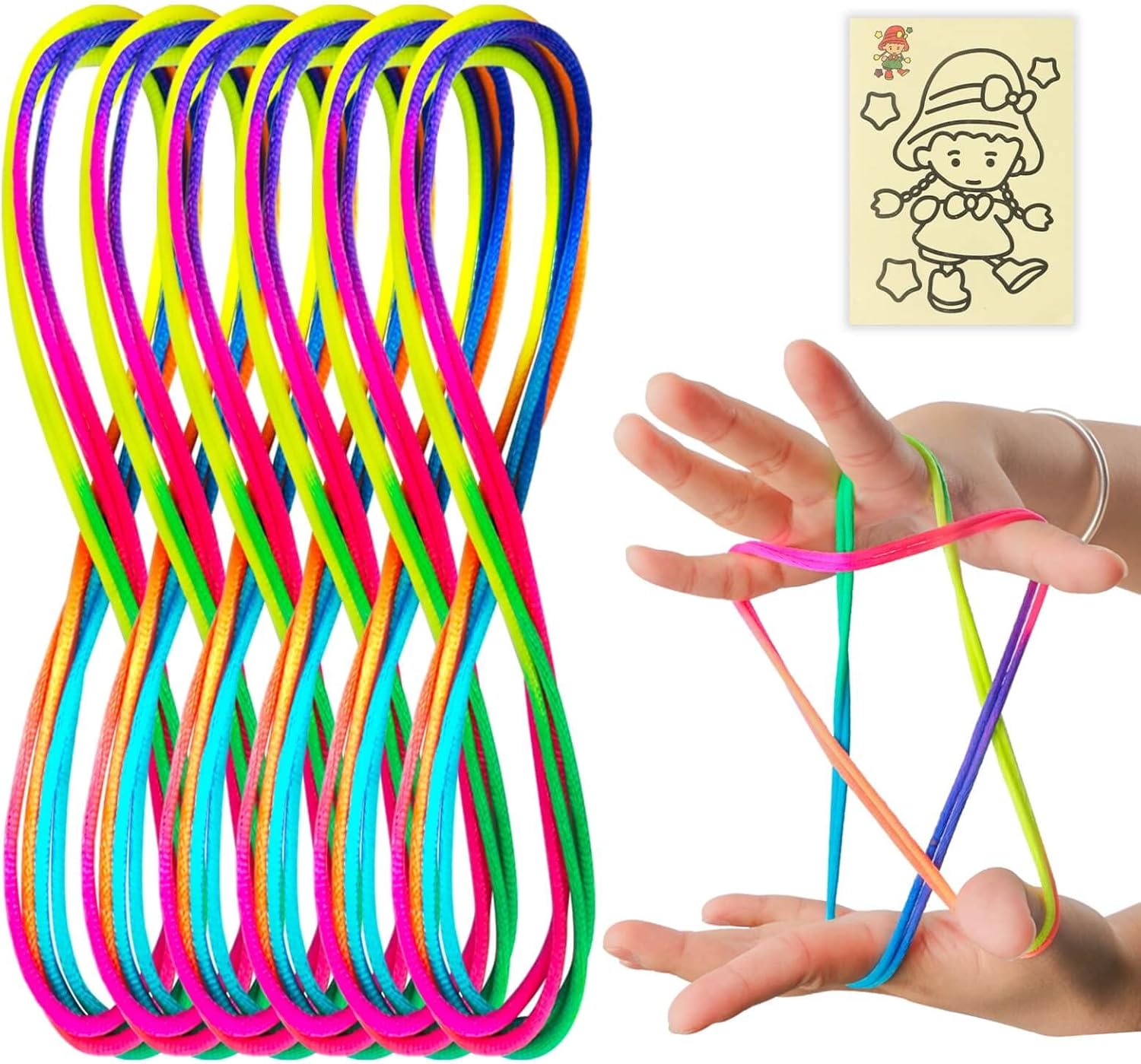 Amazon.com: SONGTIY 6PCS Cats Cradle String, 65 Inch Long Rainbow ...