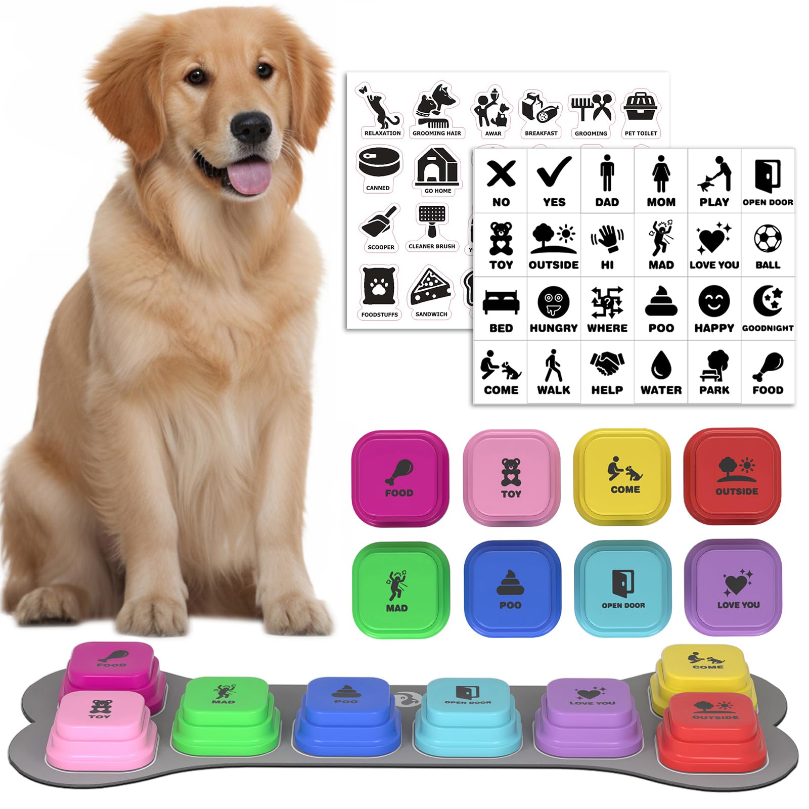 Dog Buttons for Communication Starter Pack, 8 Dog Talking Button Set ...