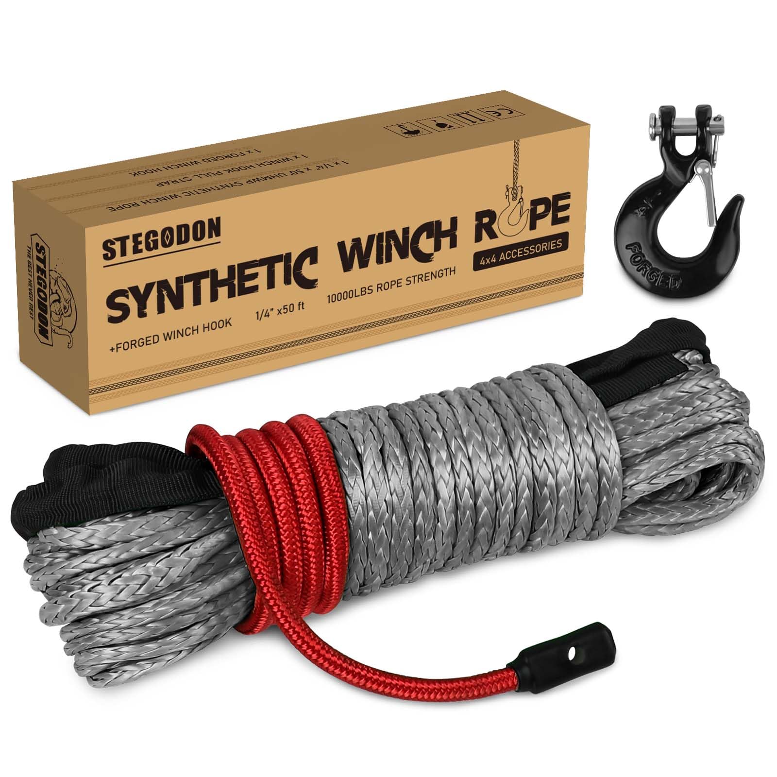 Snapklik.com : STEGODON 1/4 Inch X 50 Ft Synthetic Winch Rope Kit,10000 ...