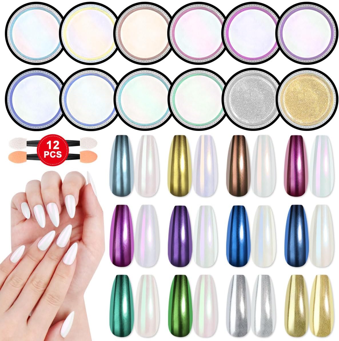 Amazon.com: Saviland Mermaid Chrome Nail Powder Set - 12PCS White Pearl ...