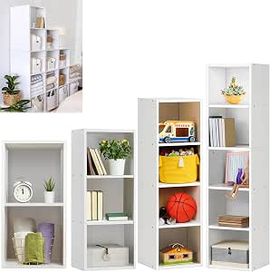 Wooden Cube Bookcase, White Book Shelf 5 Storage Cubes Unit, Tall ...