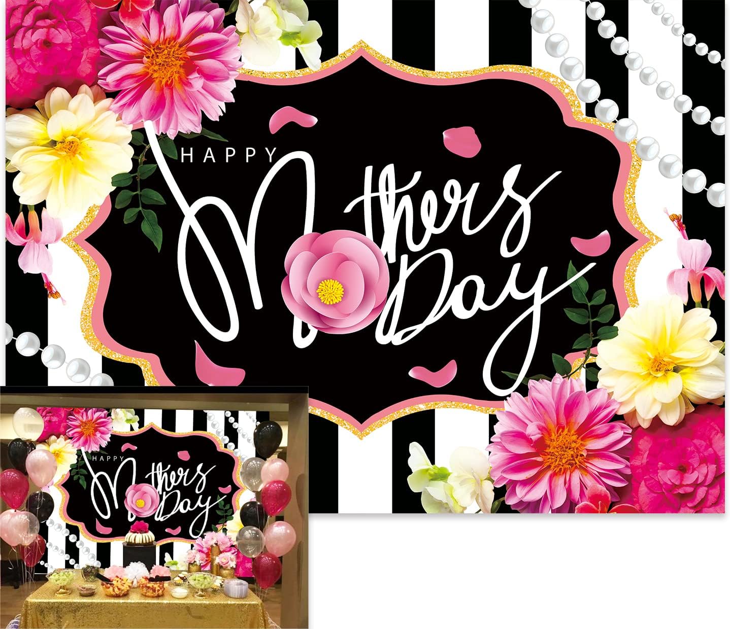 Amazon.com : PGSWEER 7x5ft Mother's Day Backdrop Black White Stripe ...