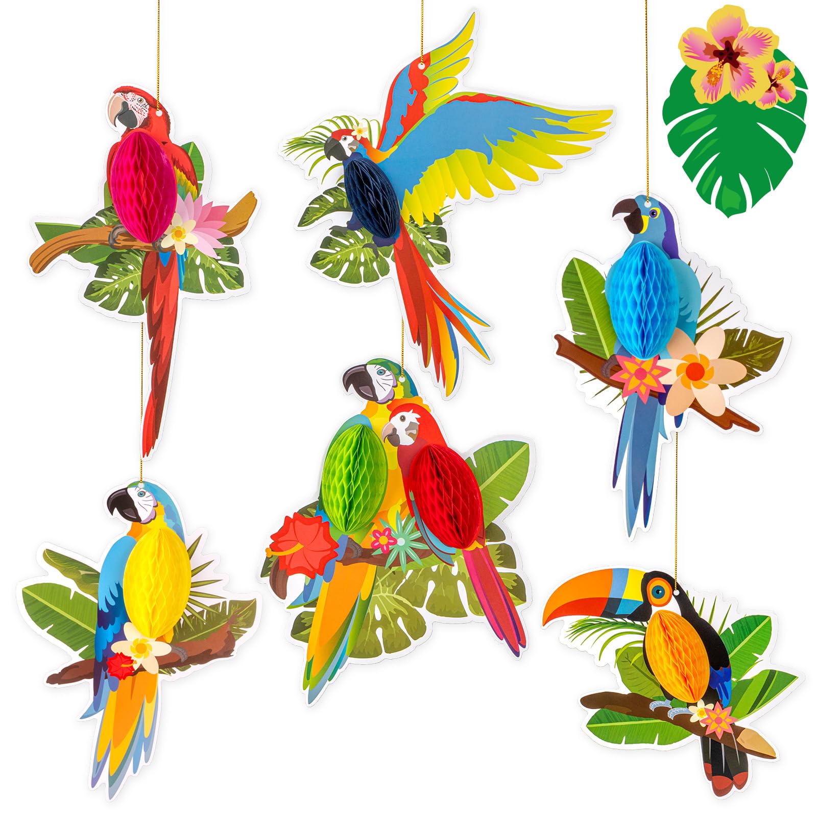 Amazon.com: 6 Pieces Hawaiian Tropical Parrot Honeycomb Decorations ...
