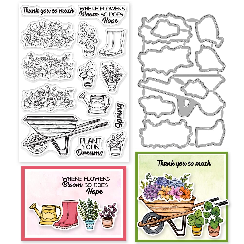 Amazon.com : INFUNLY 2pcs Spring Flowers Stamp and Dies for Card Making ...