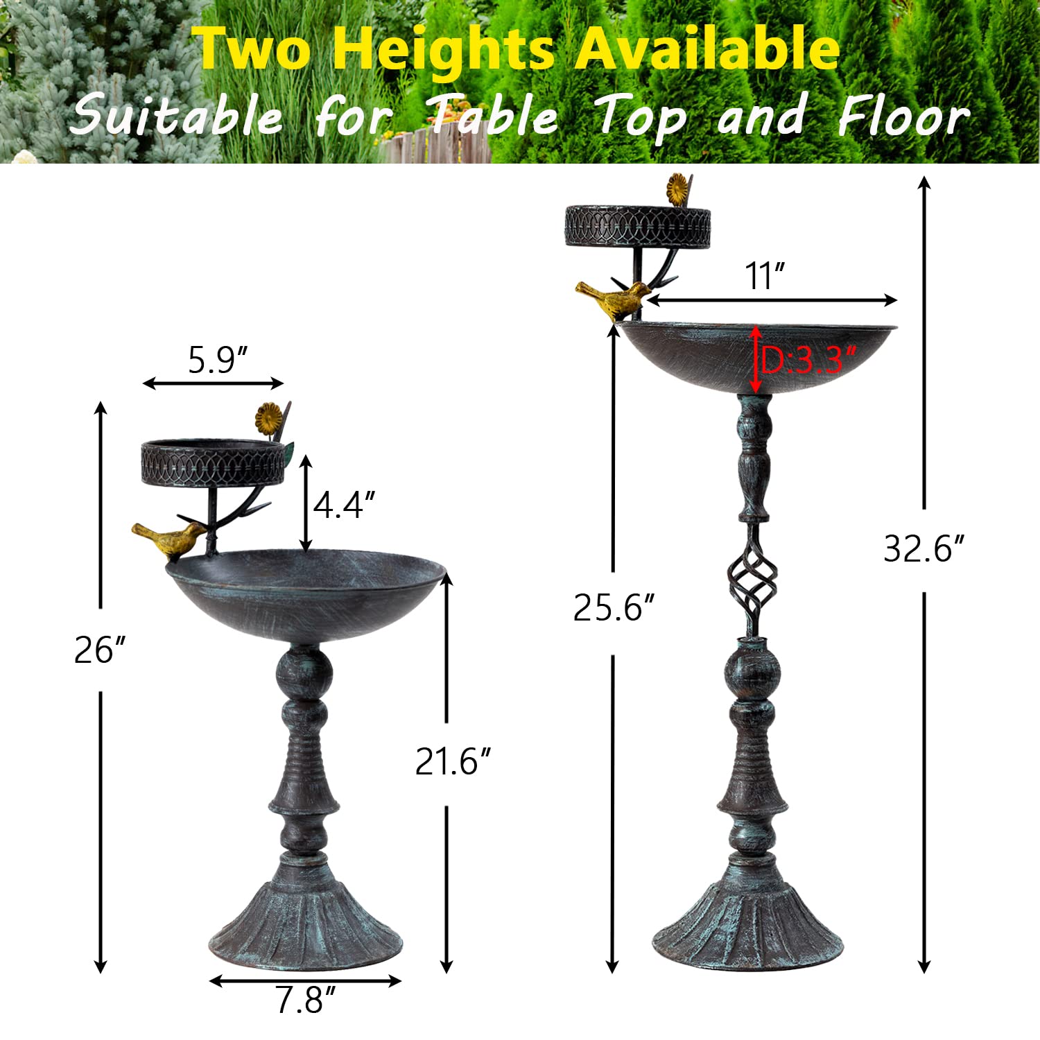 Snapklik.com : Outdoor Bird Bath, Tall Cast Iron Birdbath, Metal ...
