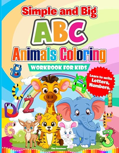 Simple and Big ABC & 123 Animals Coloring Book | Workbook for Kids Ages ...