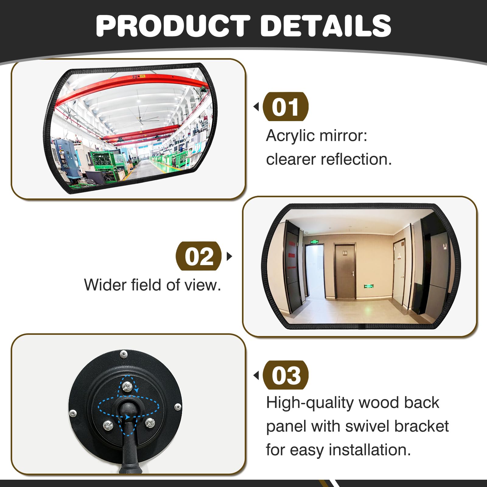 2 Pcs Garage Mirror Parking Indoor Acrylic Convex Security Mirror 18" x ...