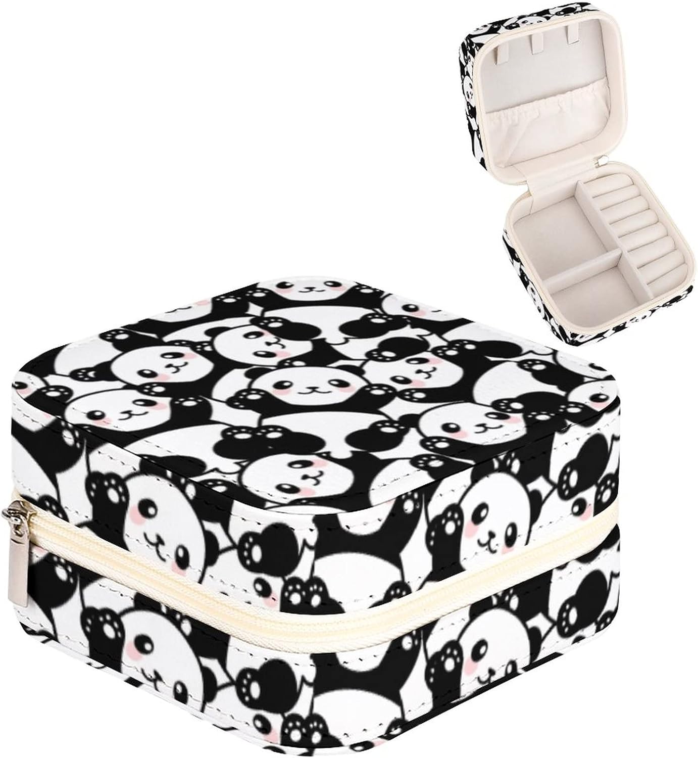 Amazon.com: Joyidec PU Leather Mini Blak White Panda Bear Jewelry Box, Small Travel Jewelry Box ...