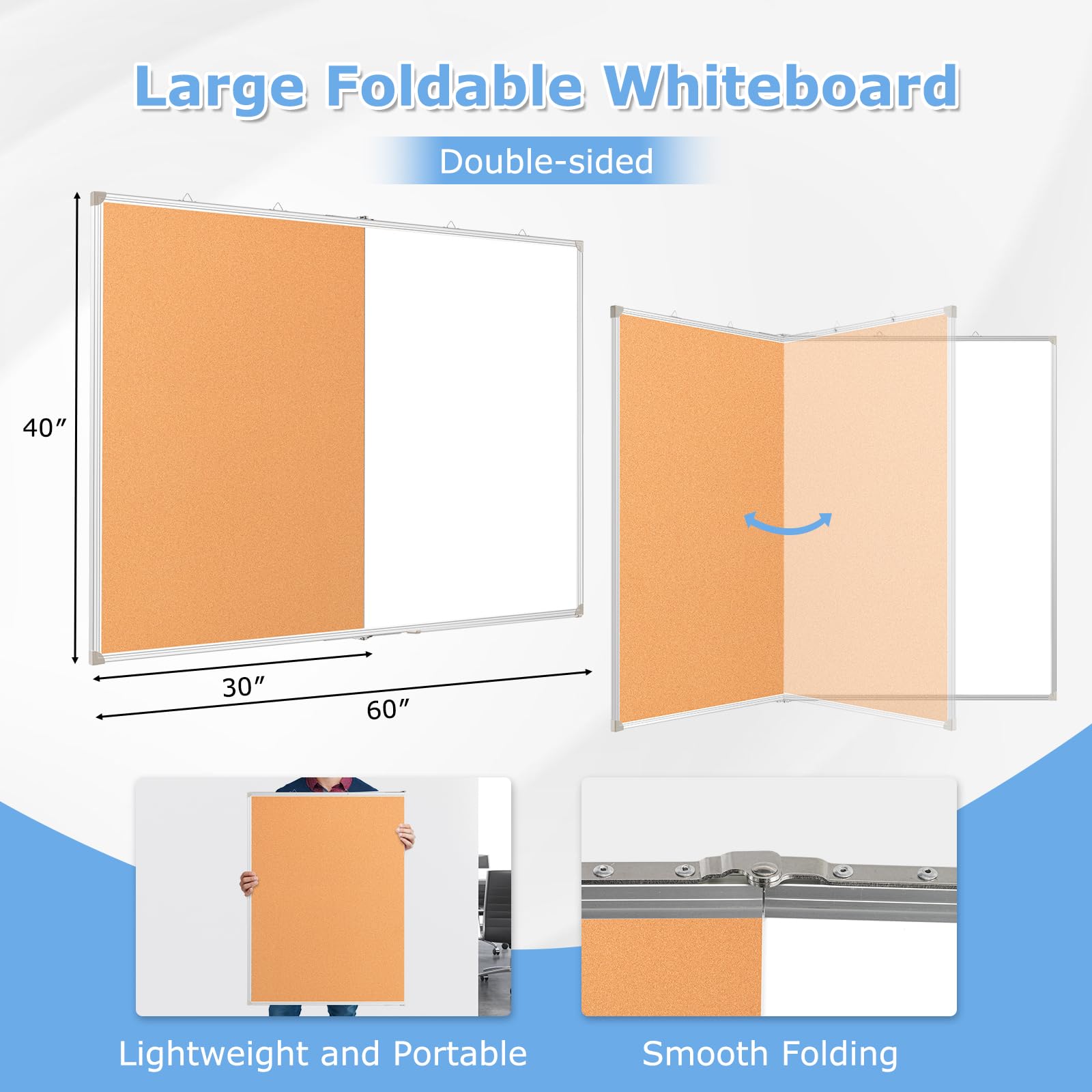 Snapklik.com : DOLLAR BOSS Foldable Cork Board White Board Combo 60 X ...