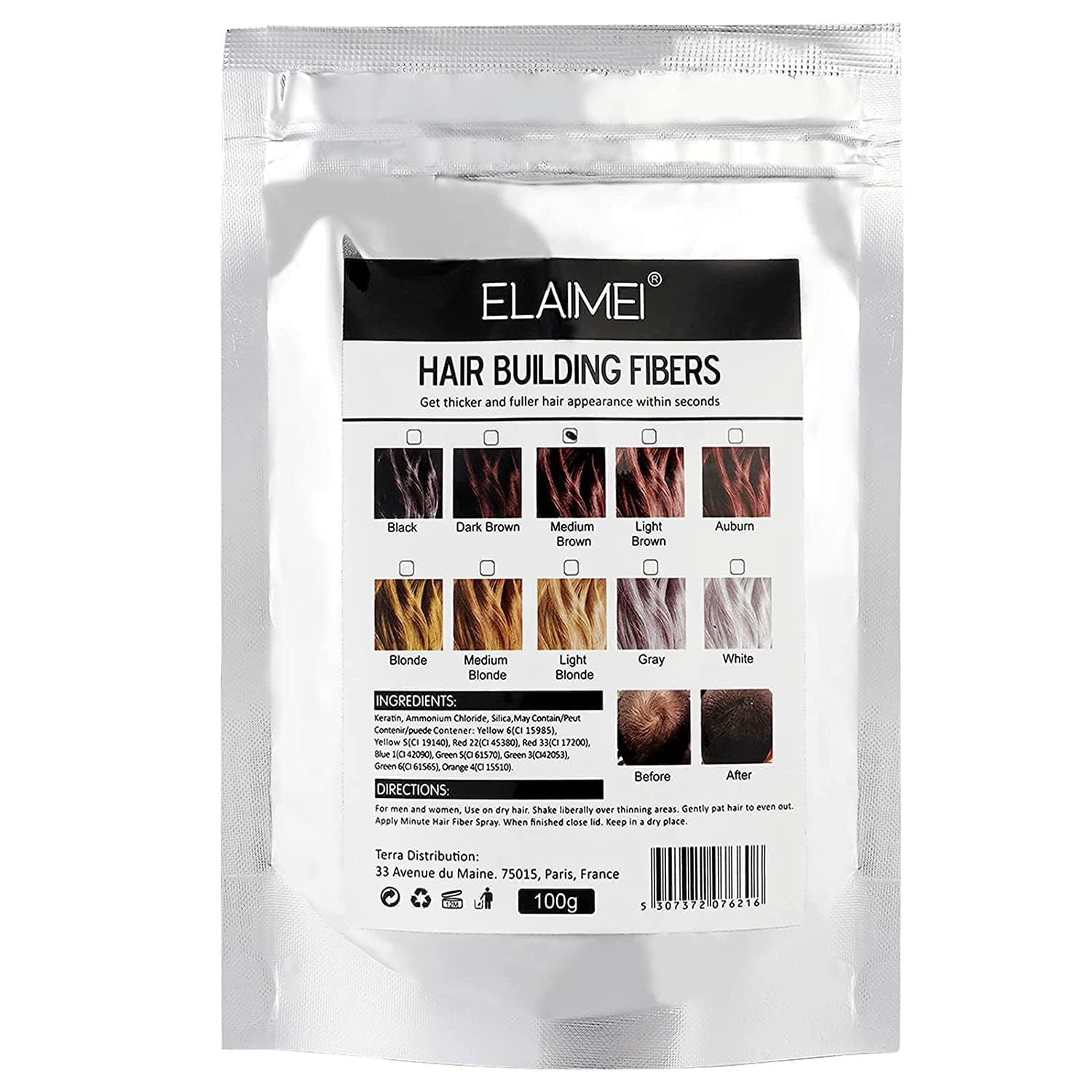 Amazon.com: Hair Fibers Spray Refill Powder 100 Grams,Medium Brown ...