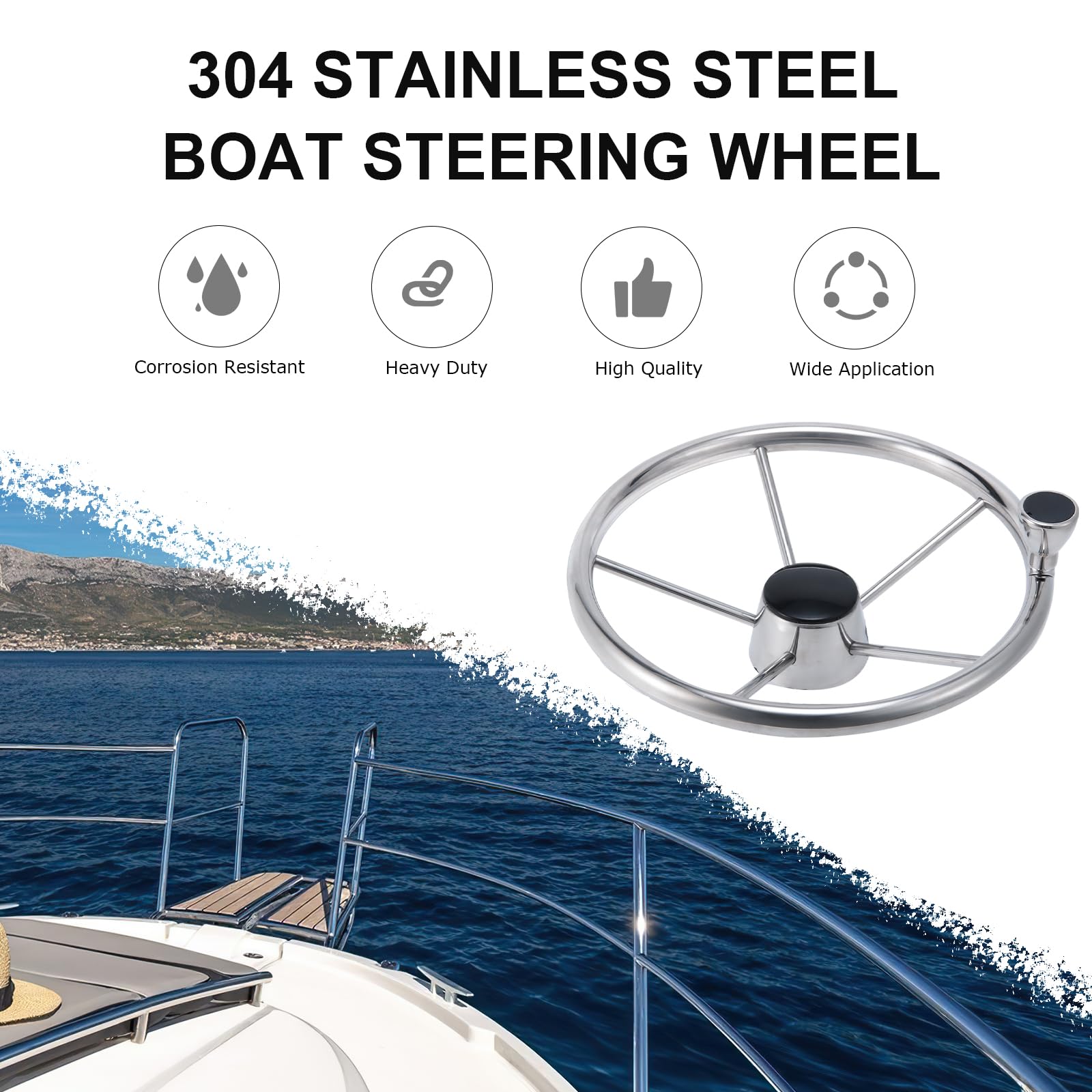Nrg Steering Wheel 13.5" Destroyer Style Stainless Boat Steering Wheel ...