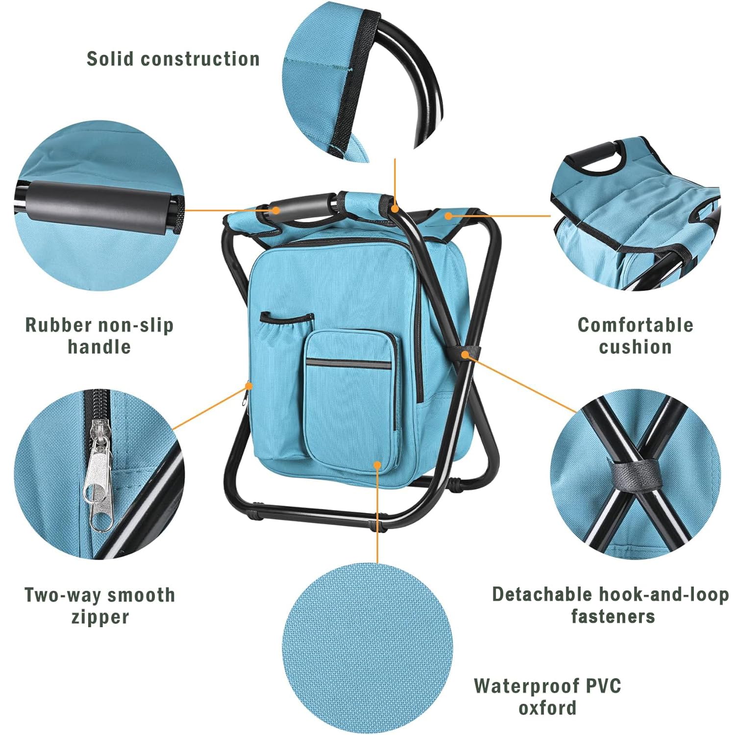 Kikerike Backpack Stool Cooler Chair Heavy Duty 400 LBS Max Load ...