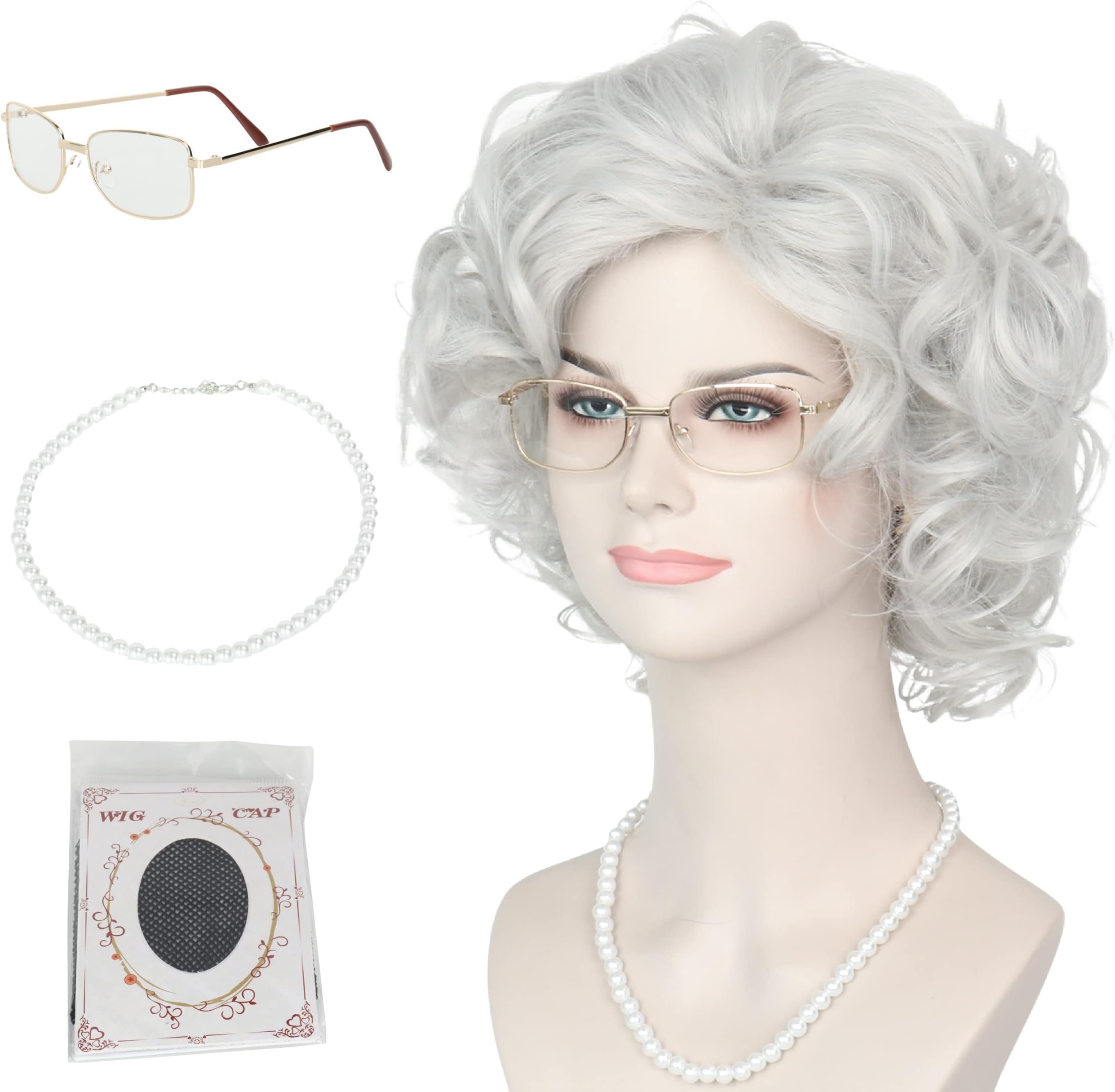 Amazon.com: Yan Dream Old Lady Wigs Old Woman Costume Set Silver Grey ...