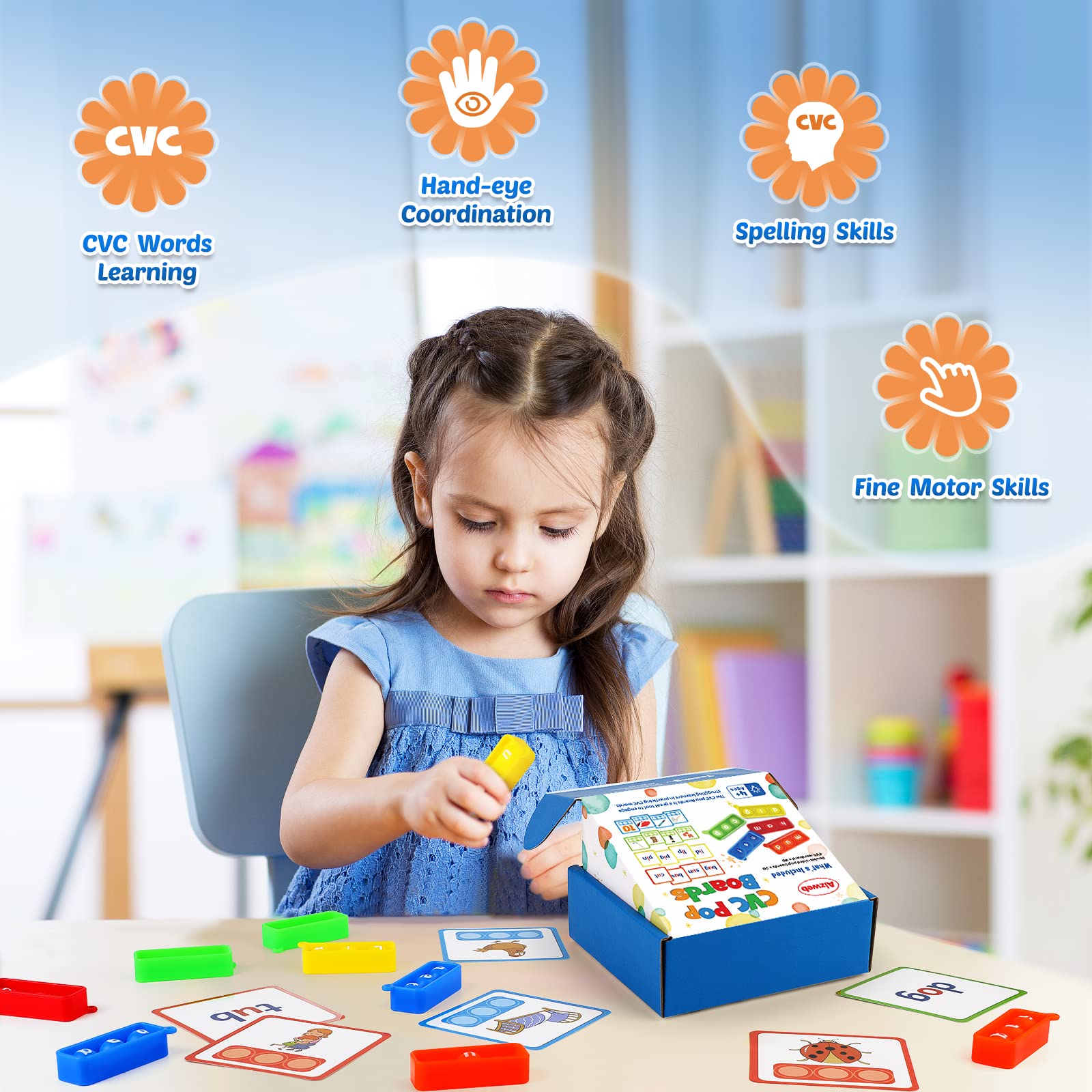 Snapklik.com : CVC Word Game,Mini Pop Board Fidget Sensory Toy Pack For Preschool Kindergarten ...