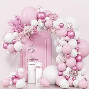 Amazon.com: Pink Balloons Garland Arch Kit, Pastel Light Pink White Balloons, Metallic Pink Rose ...