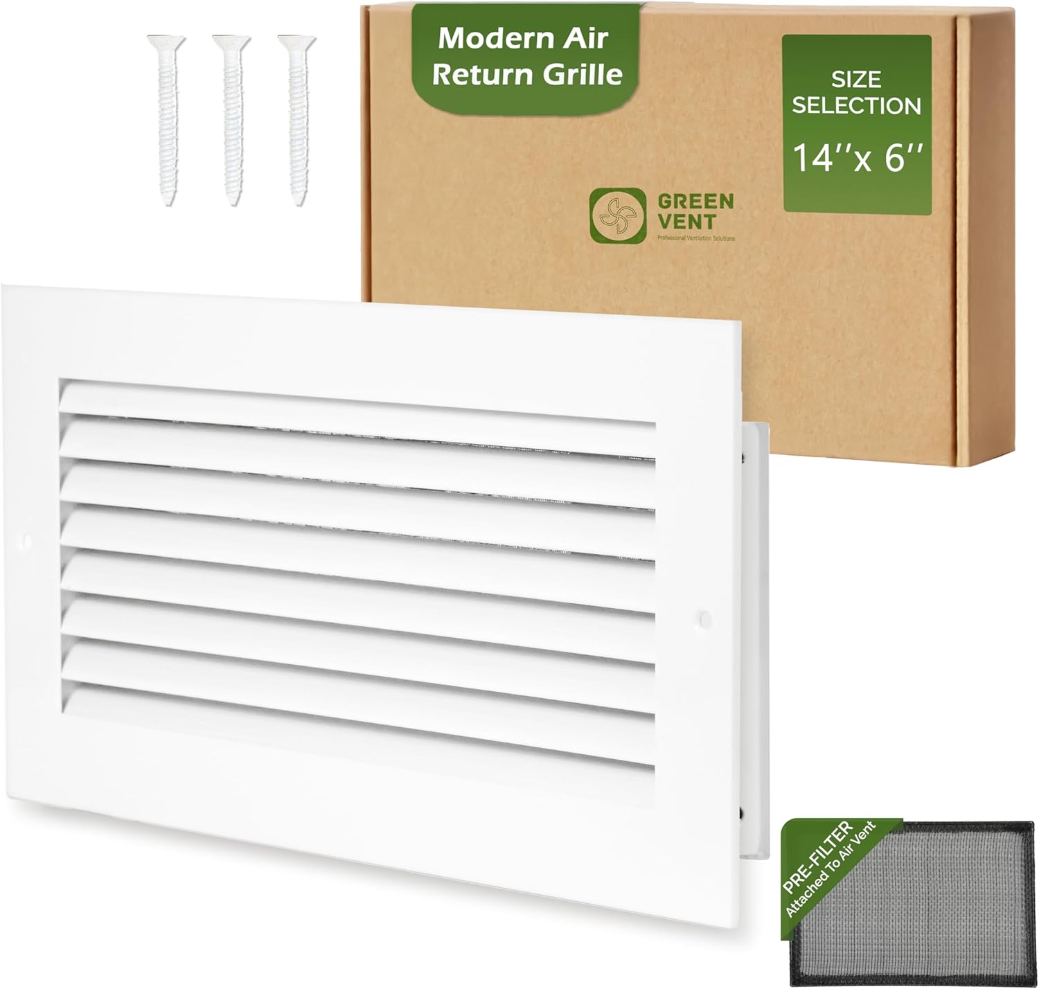 GREEN VENT - Modern Air Return Grille 14x6 (Duct Opening) - Decorative ...